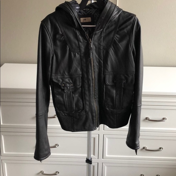 June | Jackets & Coats | June Dark Brown Leather Zip Up Jacket Hoodie ...
